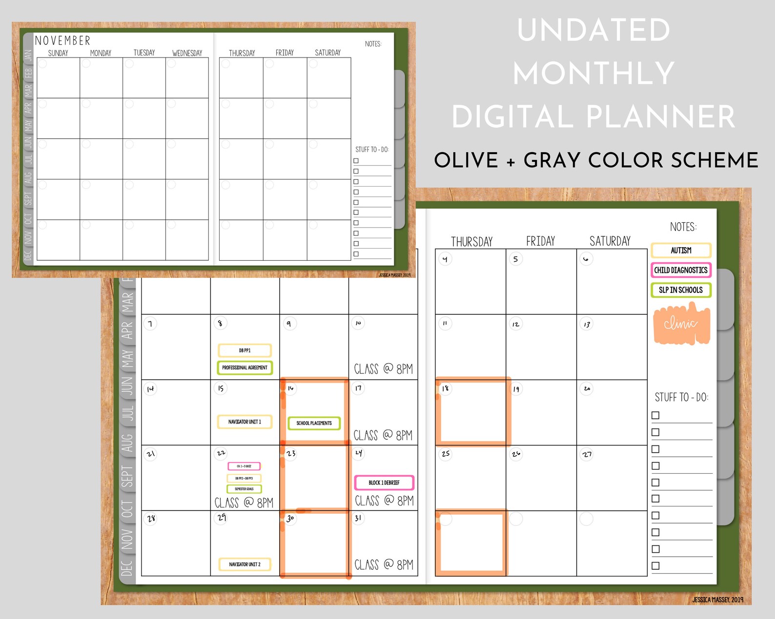 Undated Monthly Digital Planner Olive Gray Hustle Sanely® - Etsy