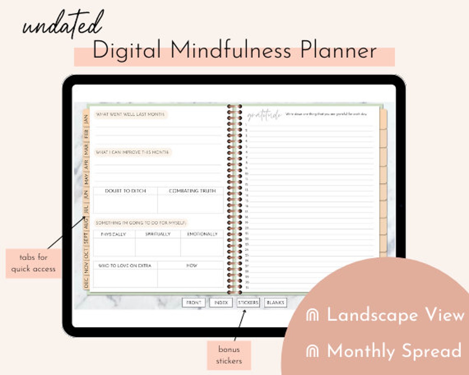 Mindfulness Planner Undated Digital Monthly Planner Hustle | Etsy