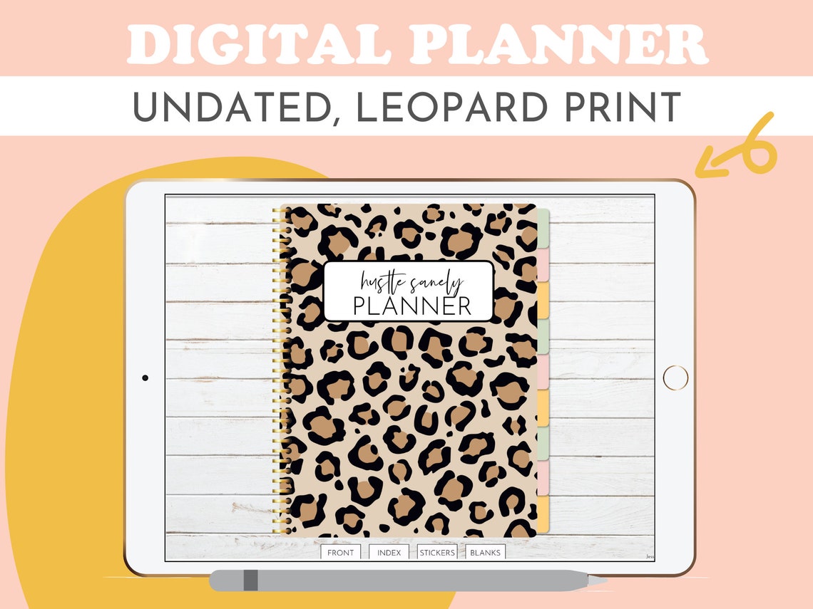 Leopard Print Undated Landscape Digital Planner | Hustle Sanely® - Etsy