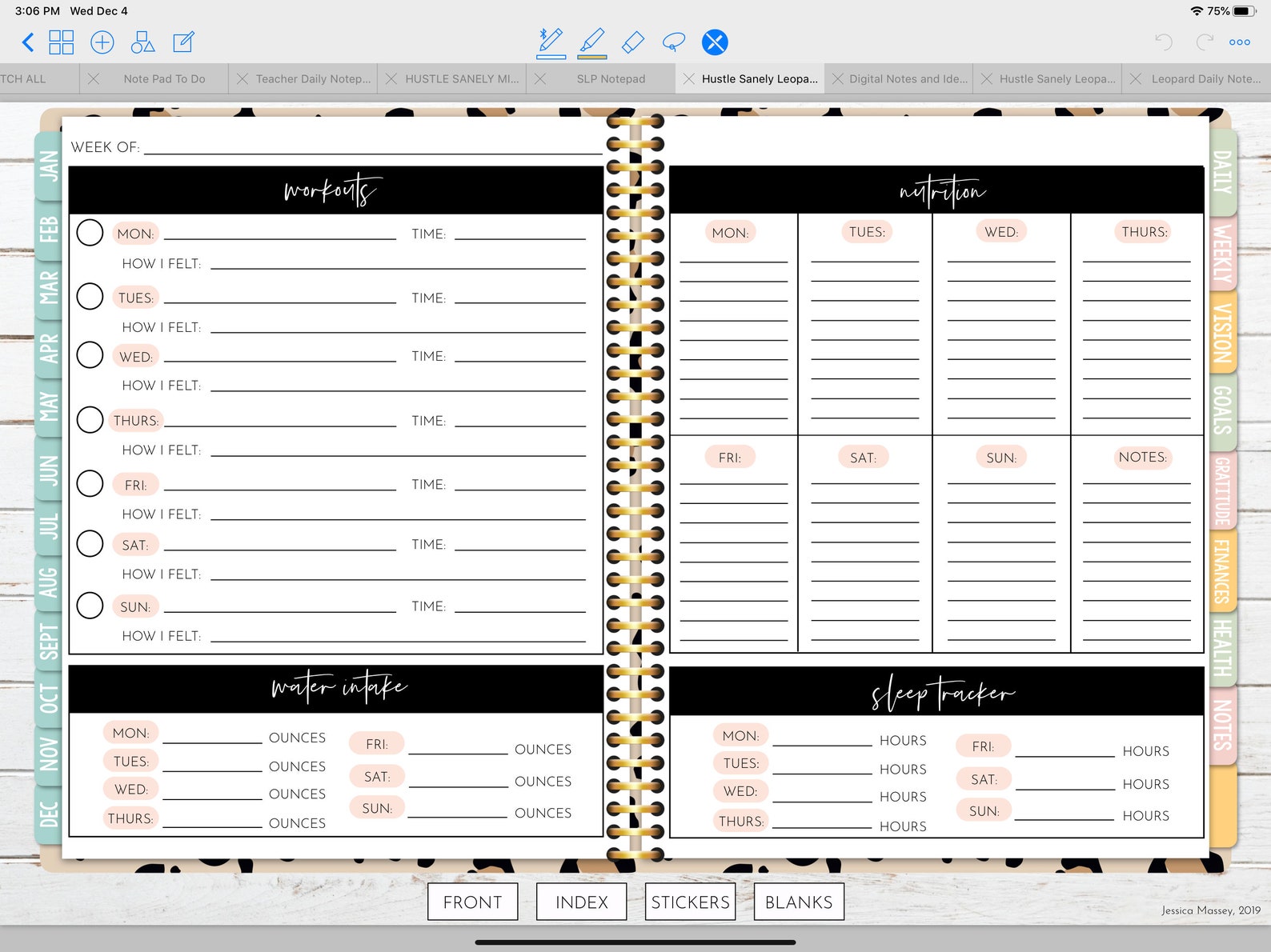 Leopard Print Undated Landscape Digital Planner | Hustle Sanely® - Etsy
