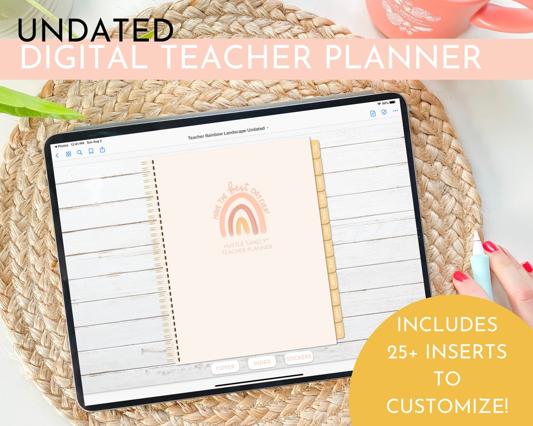 Customizable Boho Rainbow Digital Teacher Planner | Undated Landscape ...