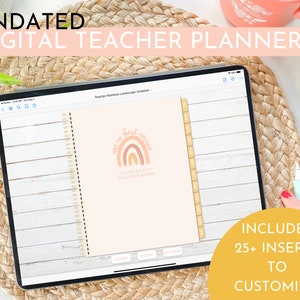 Customizable Boho Rainbow Digital Teacher Planner | Undated Landscape ...