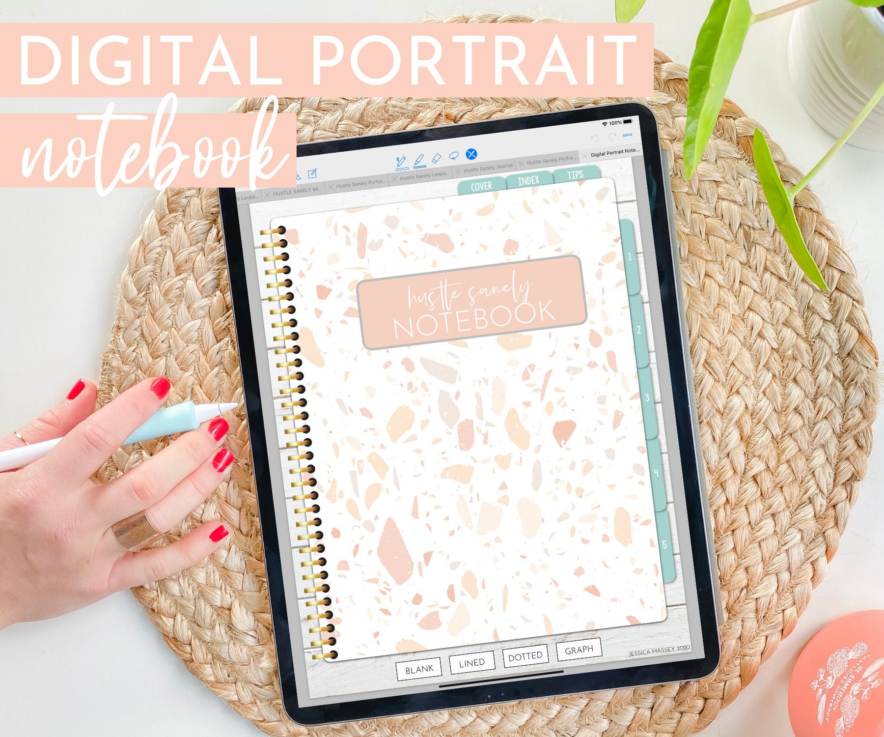 Digital Portrait Notebook With 5 Tabs Terrazzo Design Blank, Dotted ...