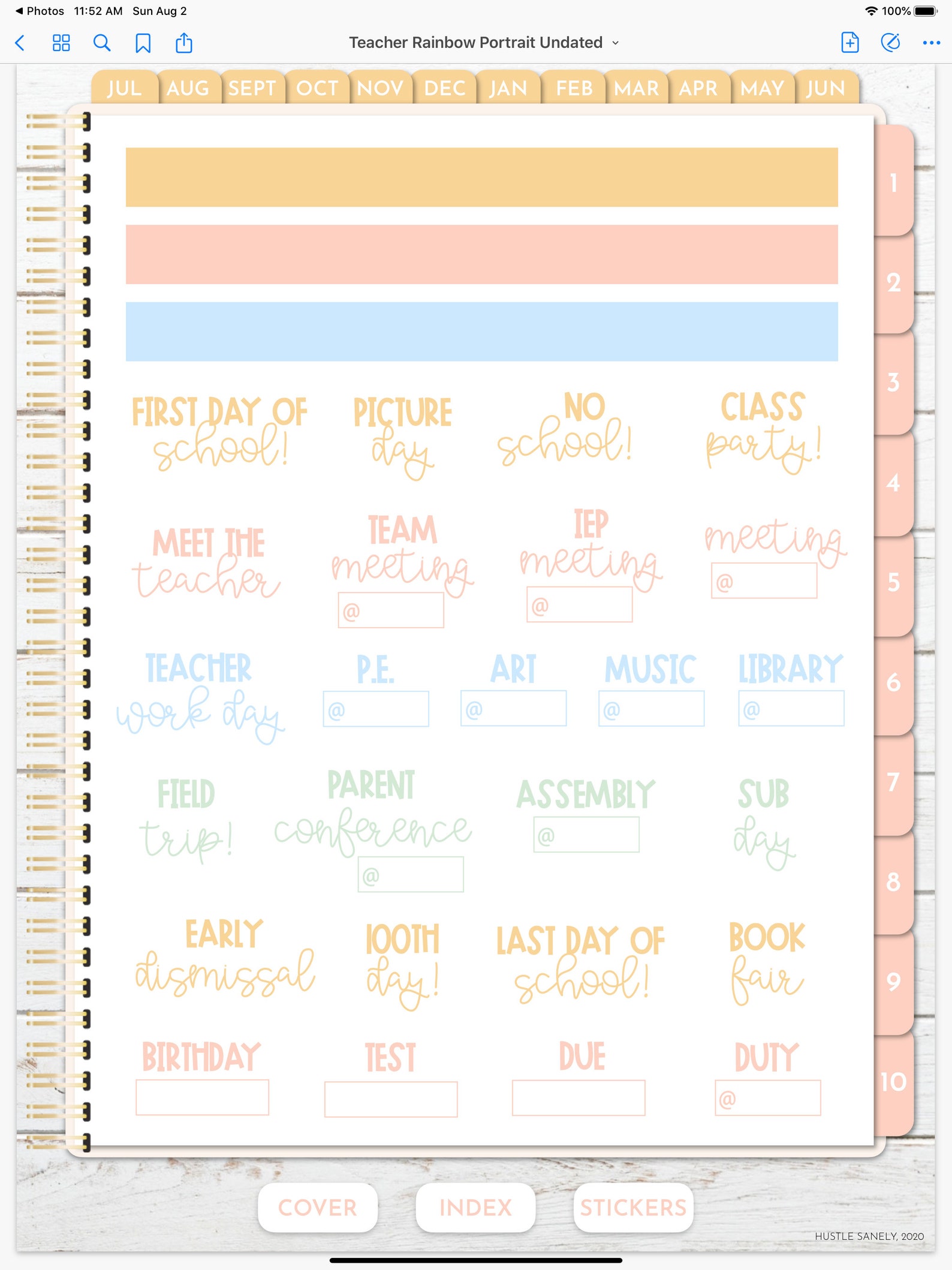 Customizable Boho Rainbow Digital Teacher Planner | Undated Portrait ...