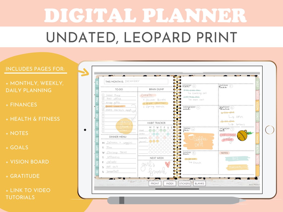 Leopard Print Undated Landscape Digital Planner | Hustle Sanely® - Etsy