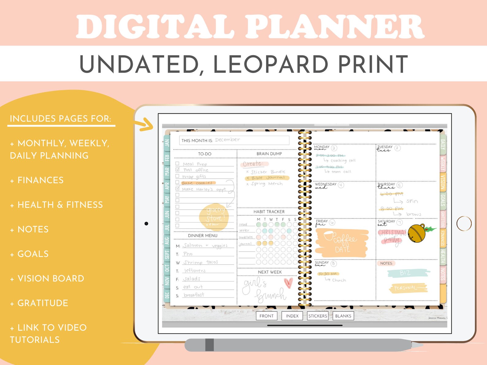 Leopard Print Undated Landscape Digital Planner Hustle - Etsy