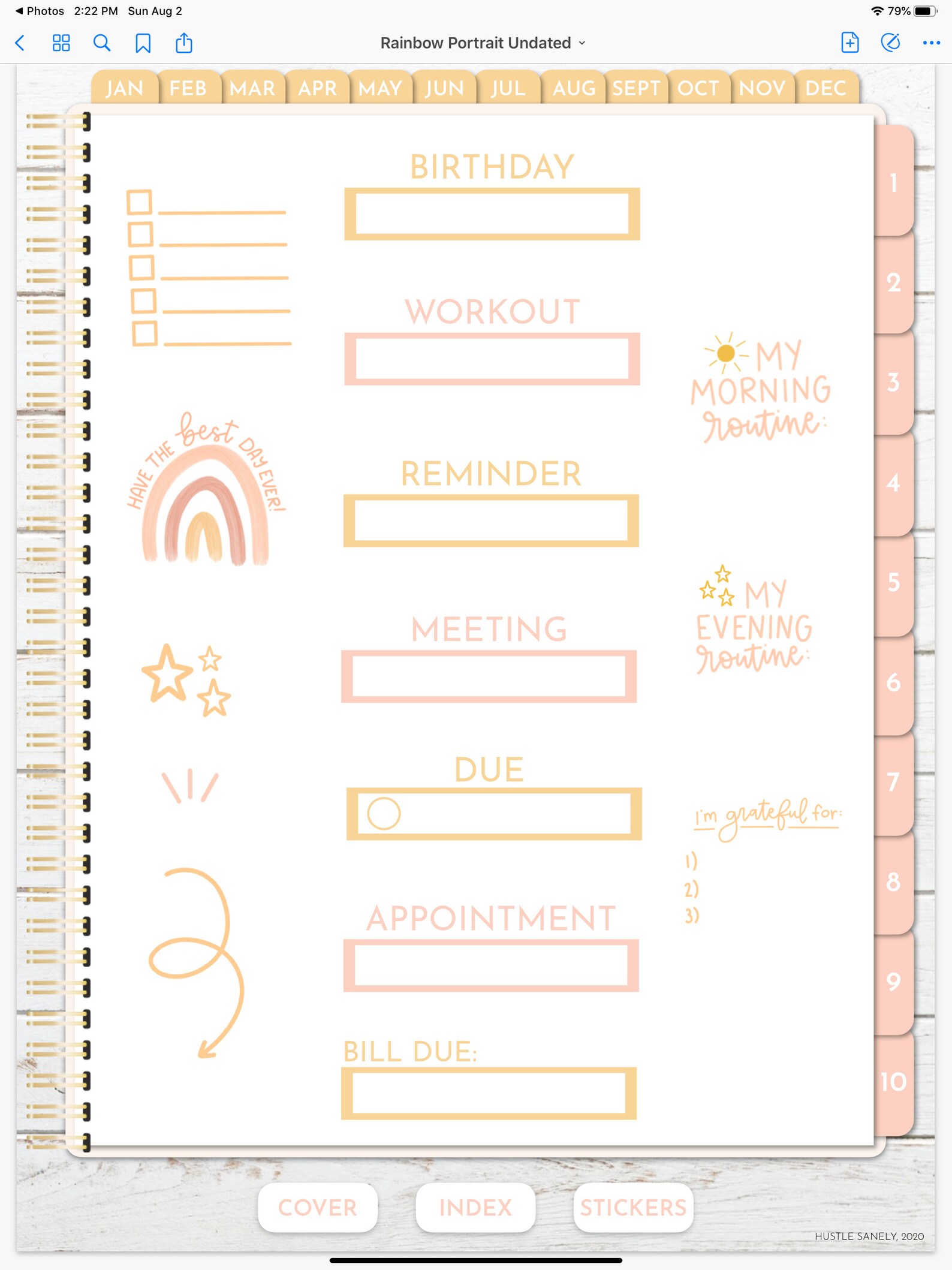 Boho Rainbow Customizable Digital Planner Undated Portrait - Etsy