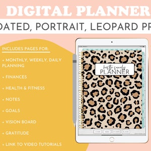 Leopard Print Undated Portrait Digital Planner | Hustle Sanely® - Etsy