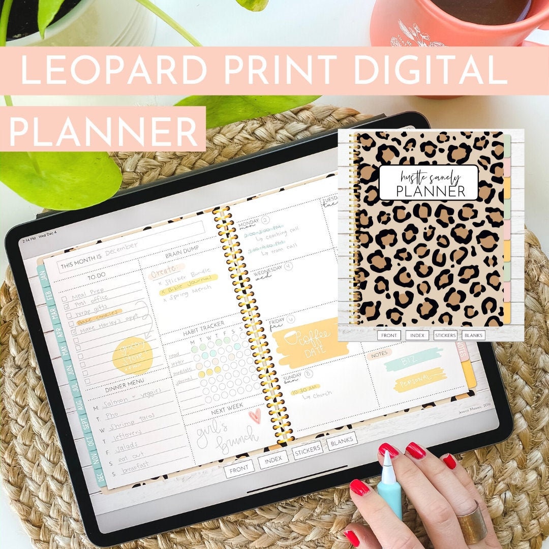 Leopard Print Undated Landscape Digital Planner | Hustle Sanely® - Etsy