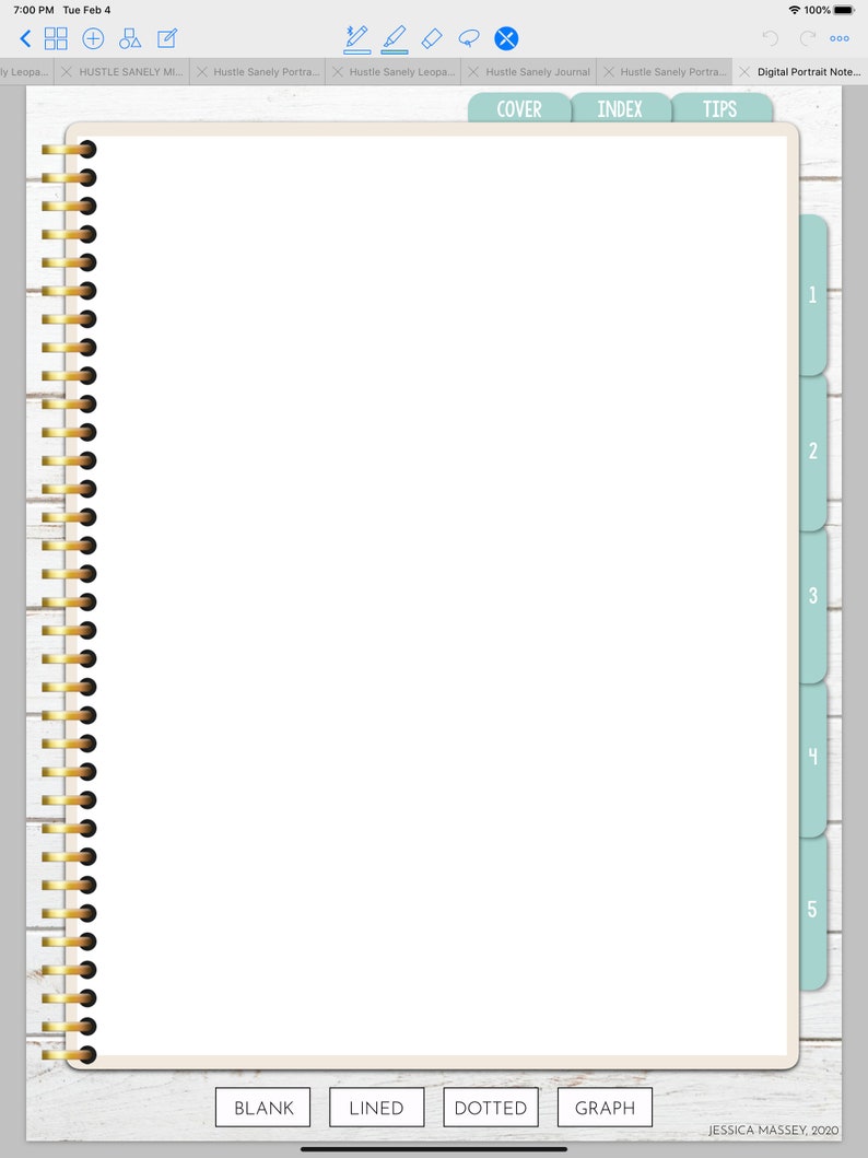 Digital Portrait Notebook With 5 Tabs Terrazzo Design Blank, Dotted ...