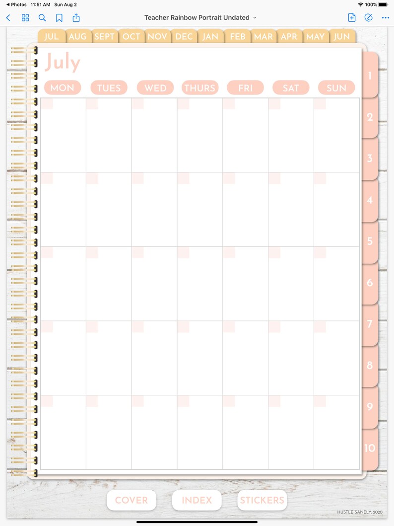 Customizable Boho Rainbow Digital Teacher Planner | Undated Portrait ...