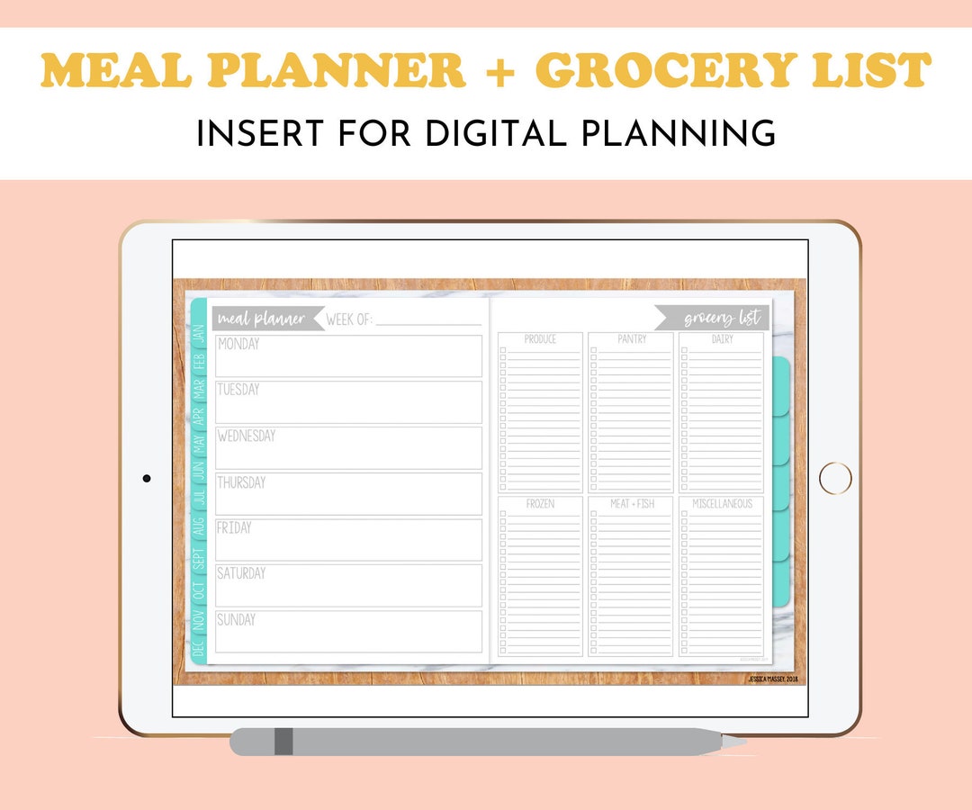 Meal Planner and Grocery List Insert for Digital Planning - Etsy