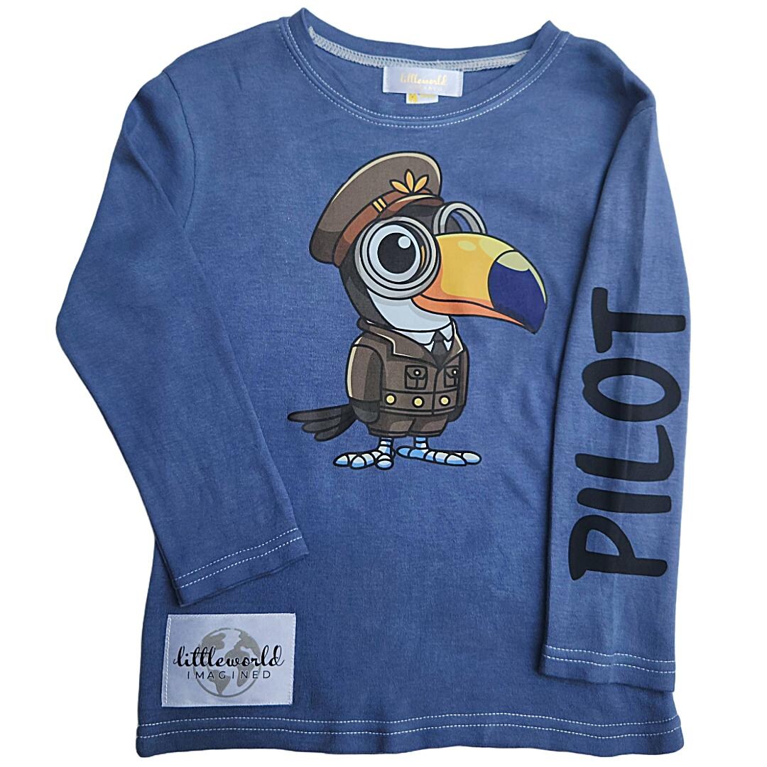 Tiko the Pilot Toddler Shirt – 100% Cotton, Long-sleeve Comfort, Hand ...