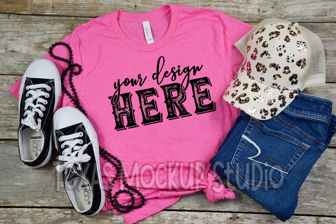 Bella+canvas 3001 Mockup, Heather Bubble Gum Shirt Mockup, Flat Lay ...