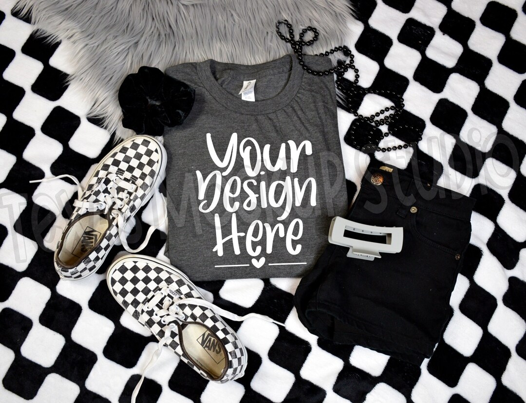 Tultex Heather Graphite Shirt Mockup, T202 Fine Jersey T-shirt, Minimal ...