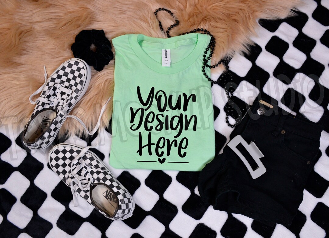 Tultex Heather Neo Mint Shirt Mockup, T202 Fine Jersey T-shirt, Minimal ...