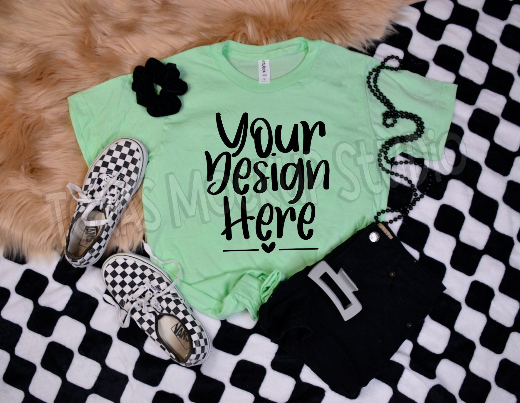 Tultex Heather Neo Mint Shirt Mockup, T202 Fine Jersey T-shirt, Minimal ...