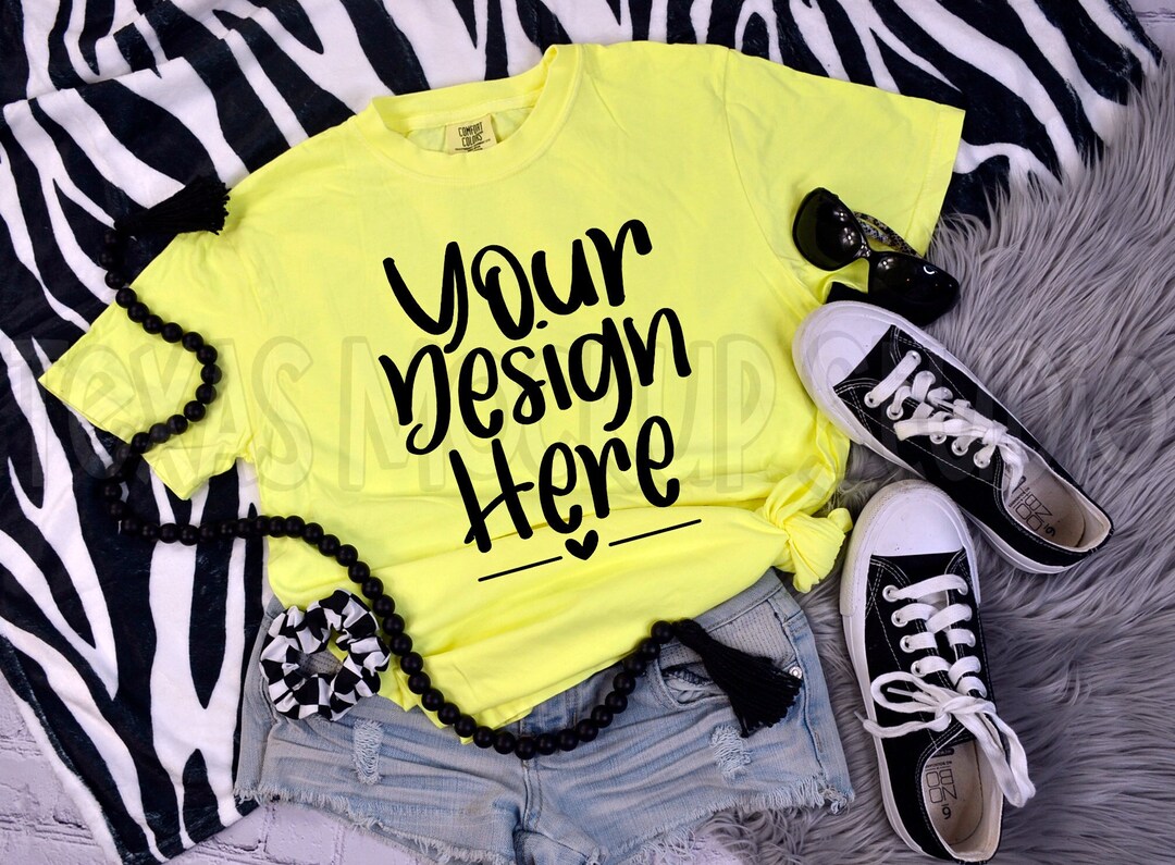 C1717 Comfort Colors Shirt Mockup, Neon Lemon CC Shirt Mockup, Retro ...