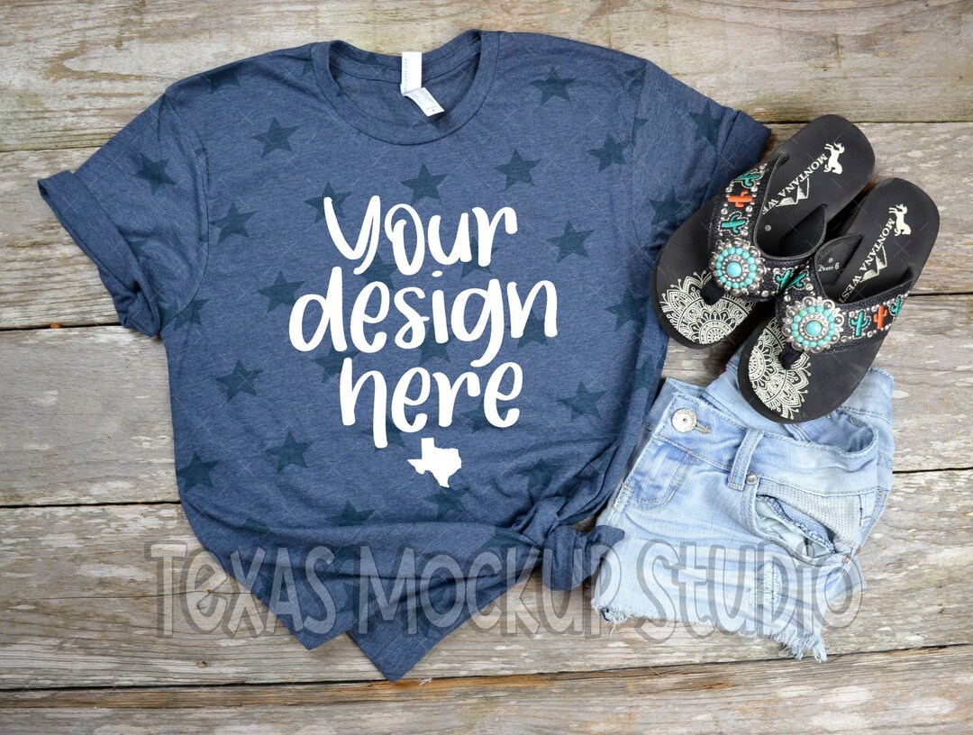 Code Five Heather Navy Star T-shirt Mockup, Star, Natural Heather ...