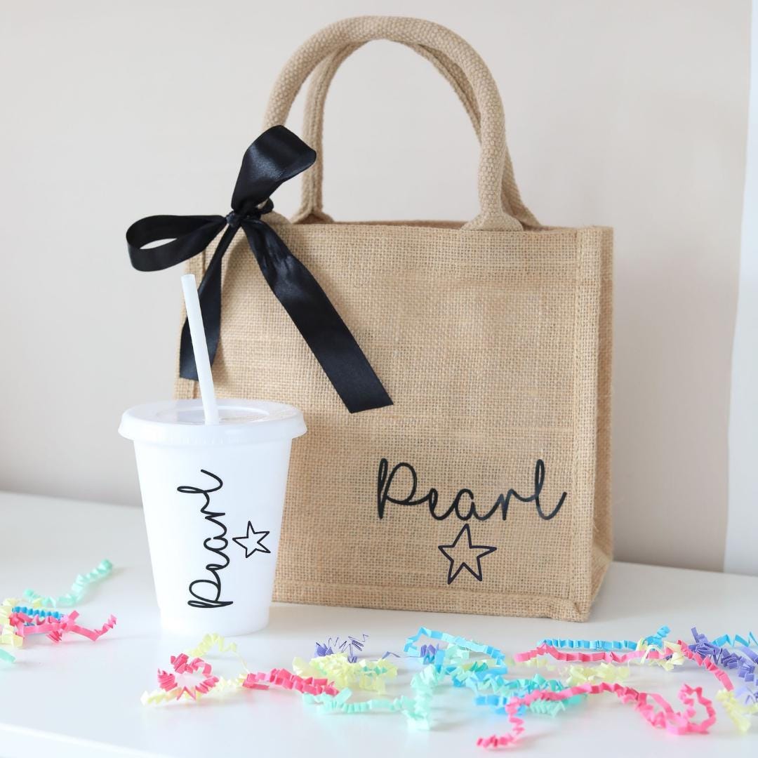 Personalised Jute Bag & Cup - Party Favour or Gift - Custom Party Bags ...