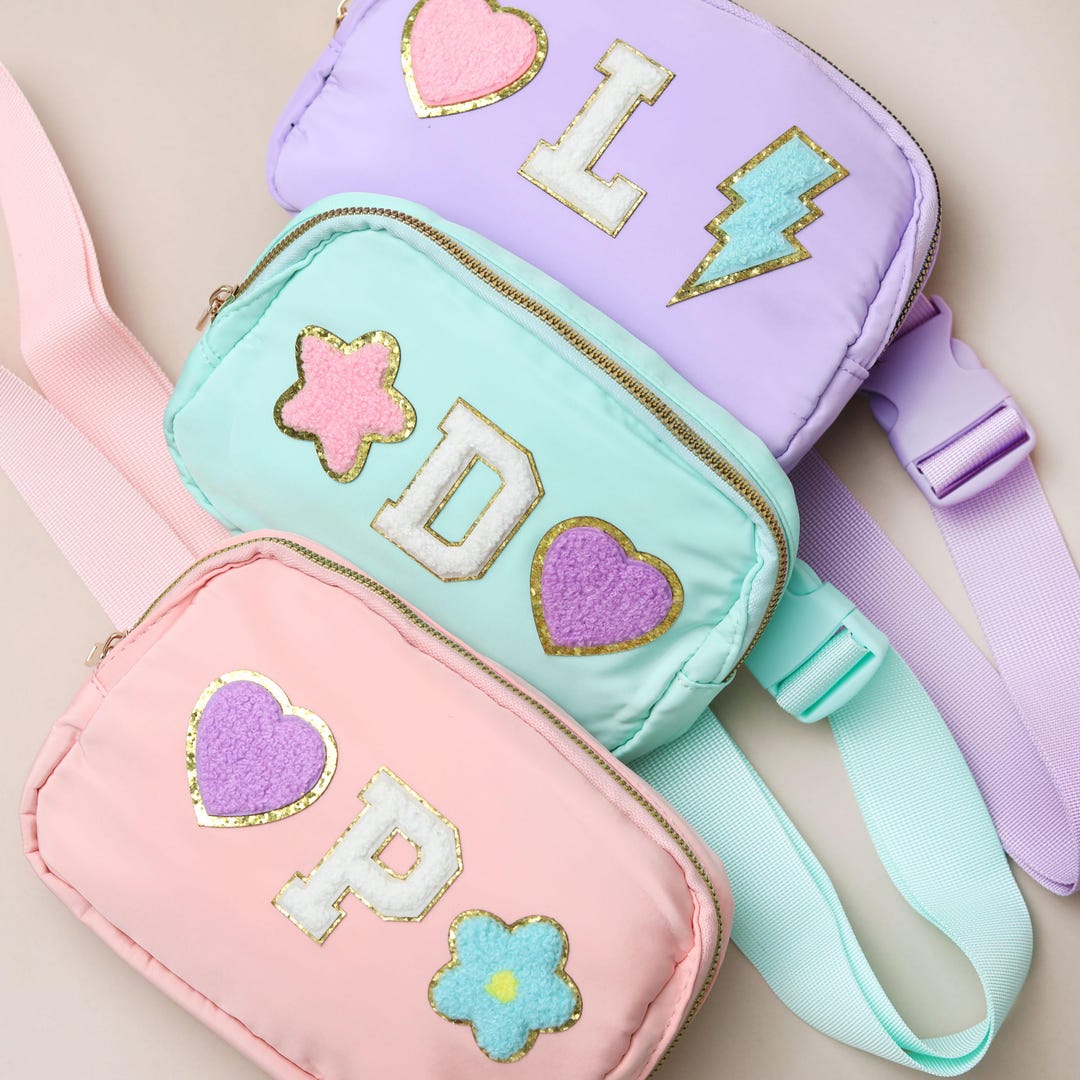 Personalised Kids Preppy Patch Bag Custom Belt Bag Children's Handbag ...