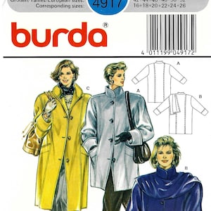 Burda 4917 Vintage 1990s Winter Coat Uncut Sewing Pattern in Plus Sizes ...