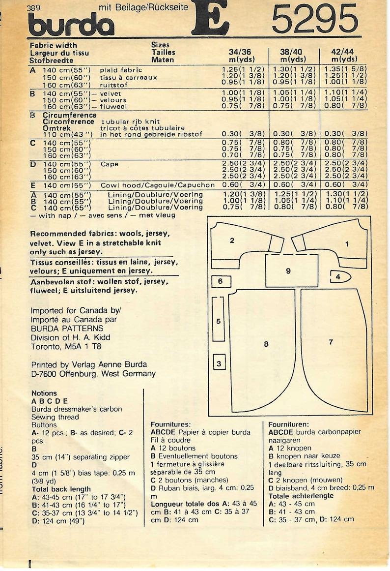 Burda 5295 Vintage 1990s Super-easy Super Combination Easy Jacket, Cape ...