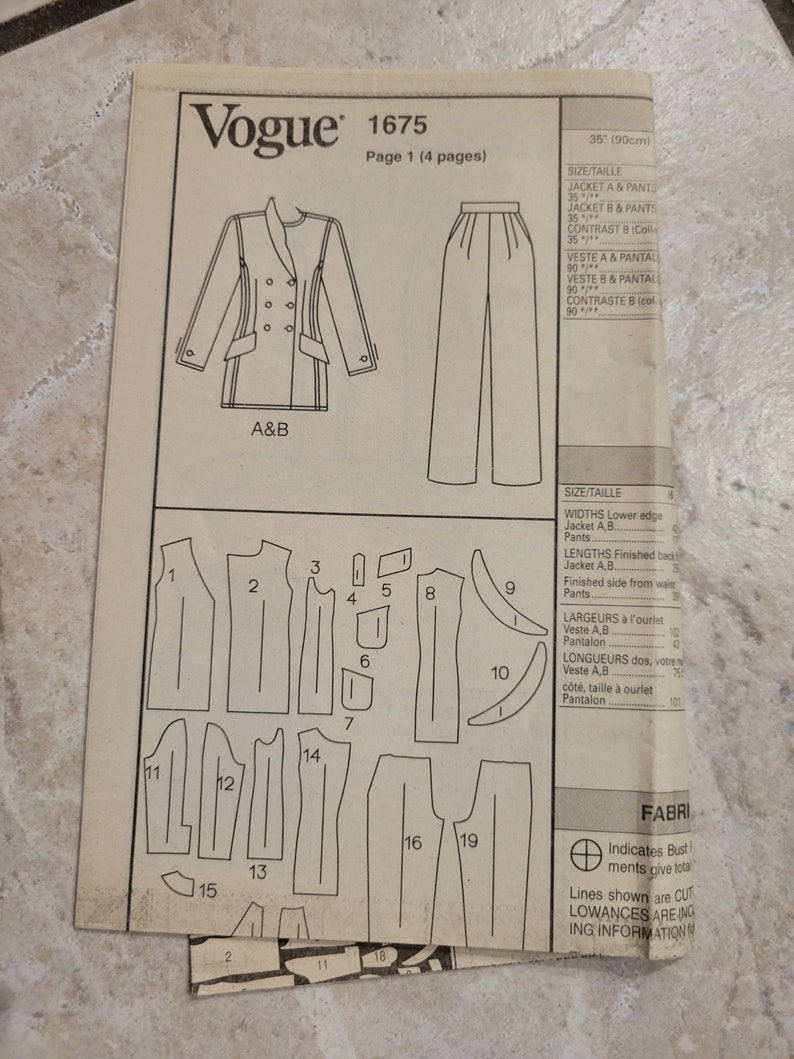 Vogue 1675 American Designer Bill Blass 1995 Suit Pattern Sizes 18, 20 ...