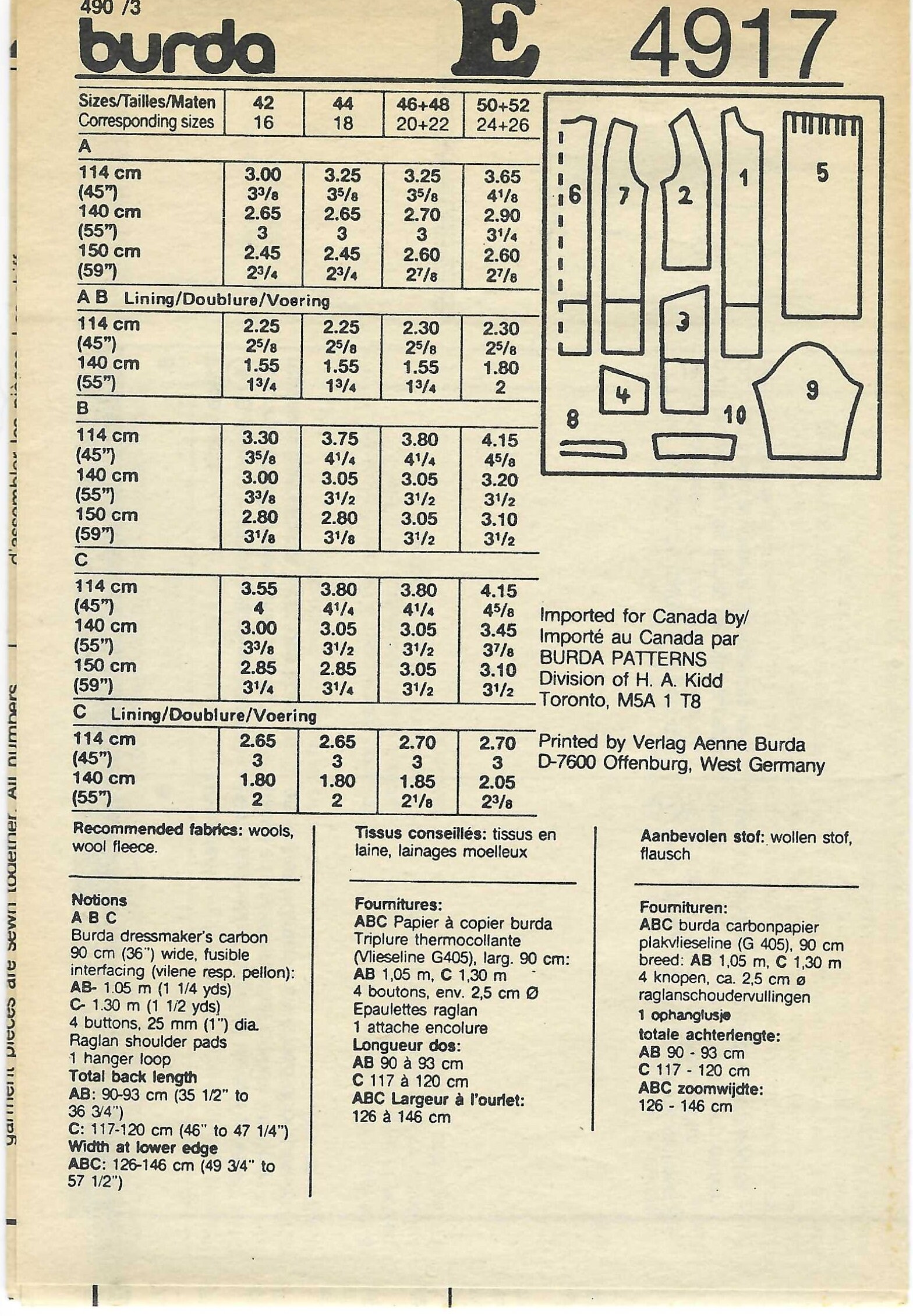 Burda 4917 Vintage 1990s Winter Coat Uncut Sewing Pattern in Plus Sizes ...