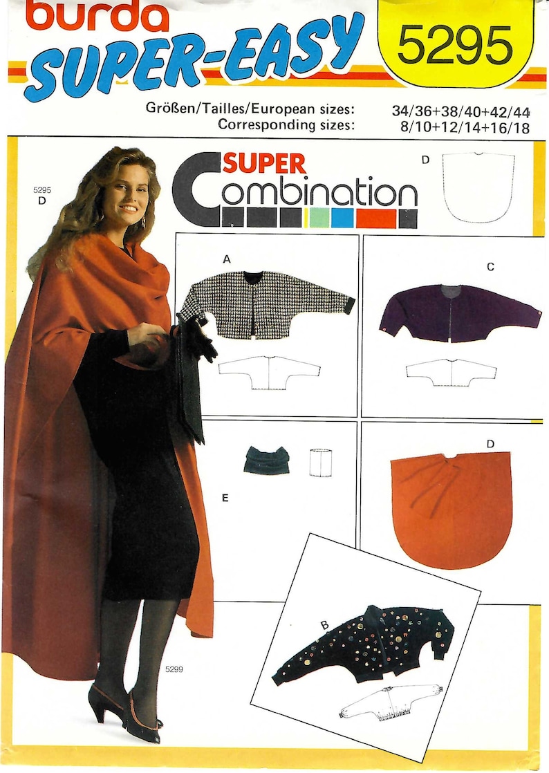 Burda 5295 Vintage 1990s Super-easy Super Combination Easy Jacket, Cape ...