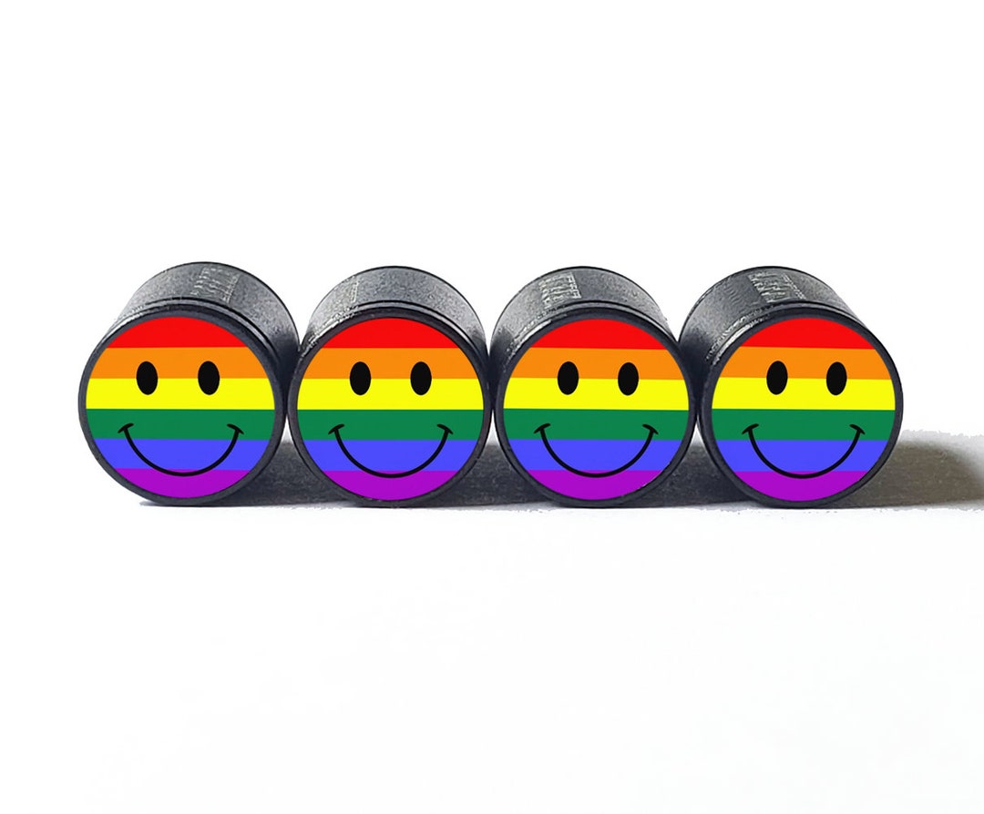 Rainbow Smiley Face Tire Valve Caps - Black Aluminum - Set of Four - Etsy