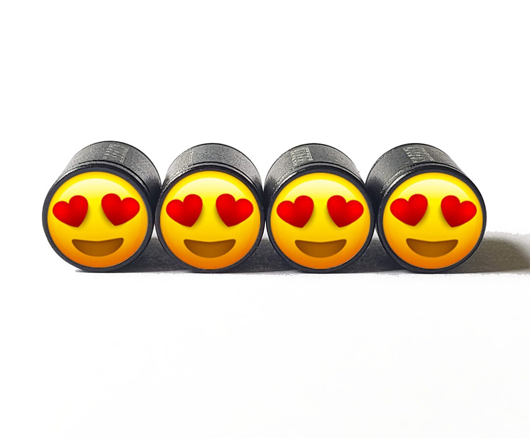 Smiley Face With Heart Eyes Tire Valve Caps - Black Aluminum - Set of Four - Etsy
