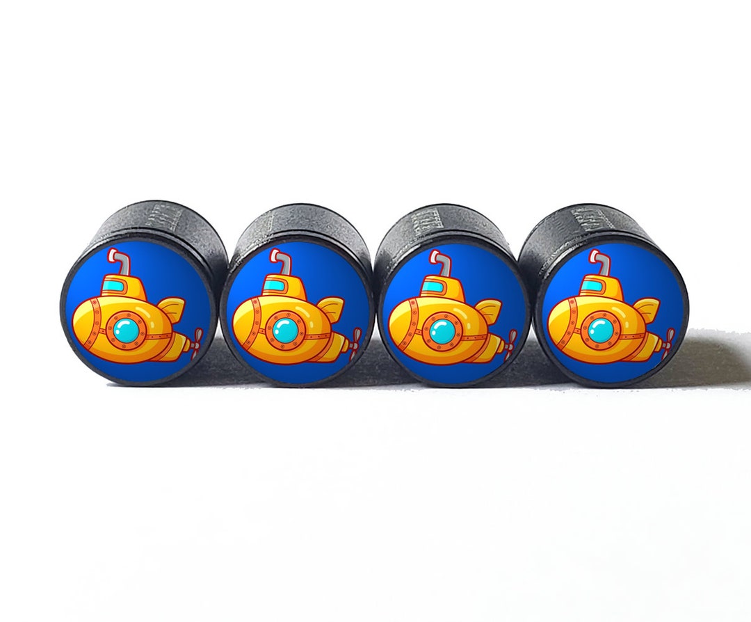 Cartoon Cute Submarine Tire Valve Caps - Black Aluminum - Set of Four ...