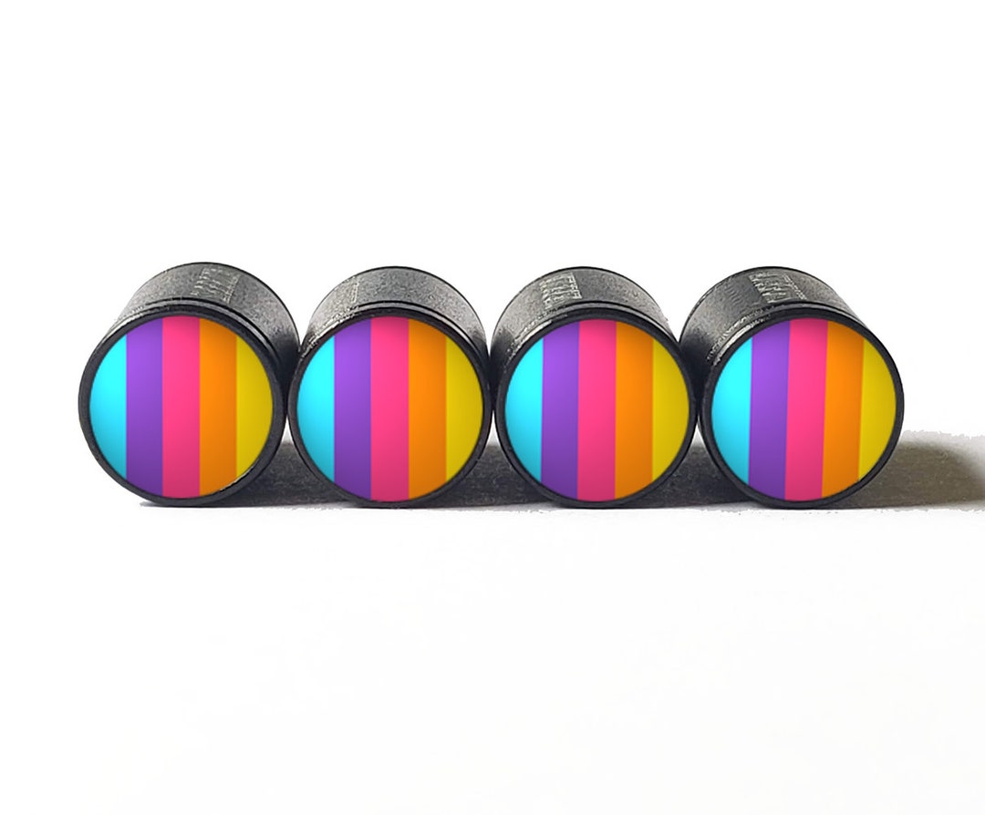 Stripe Design (style 4) Tire Valve Caps - Black Aluminum - Set of Four ...
