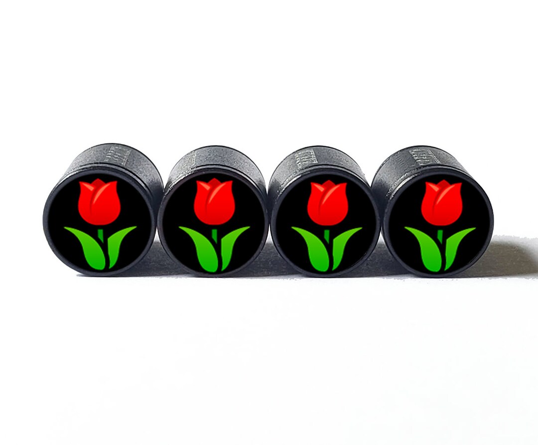 Red Rose Flower Tire Valve Caps - Black Aluminum - Set of Four - Etsy