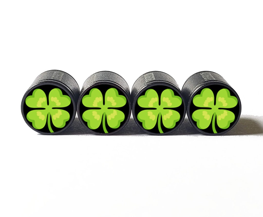 Green Four Leaf Clover Tire Valve Caps - Black Aluminum - Set of Four ...