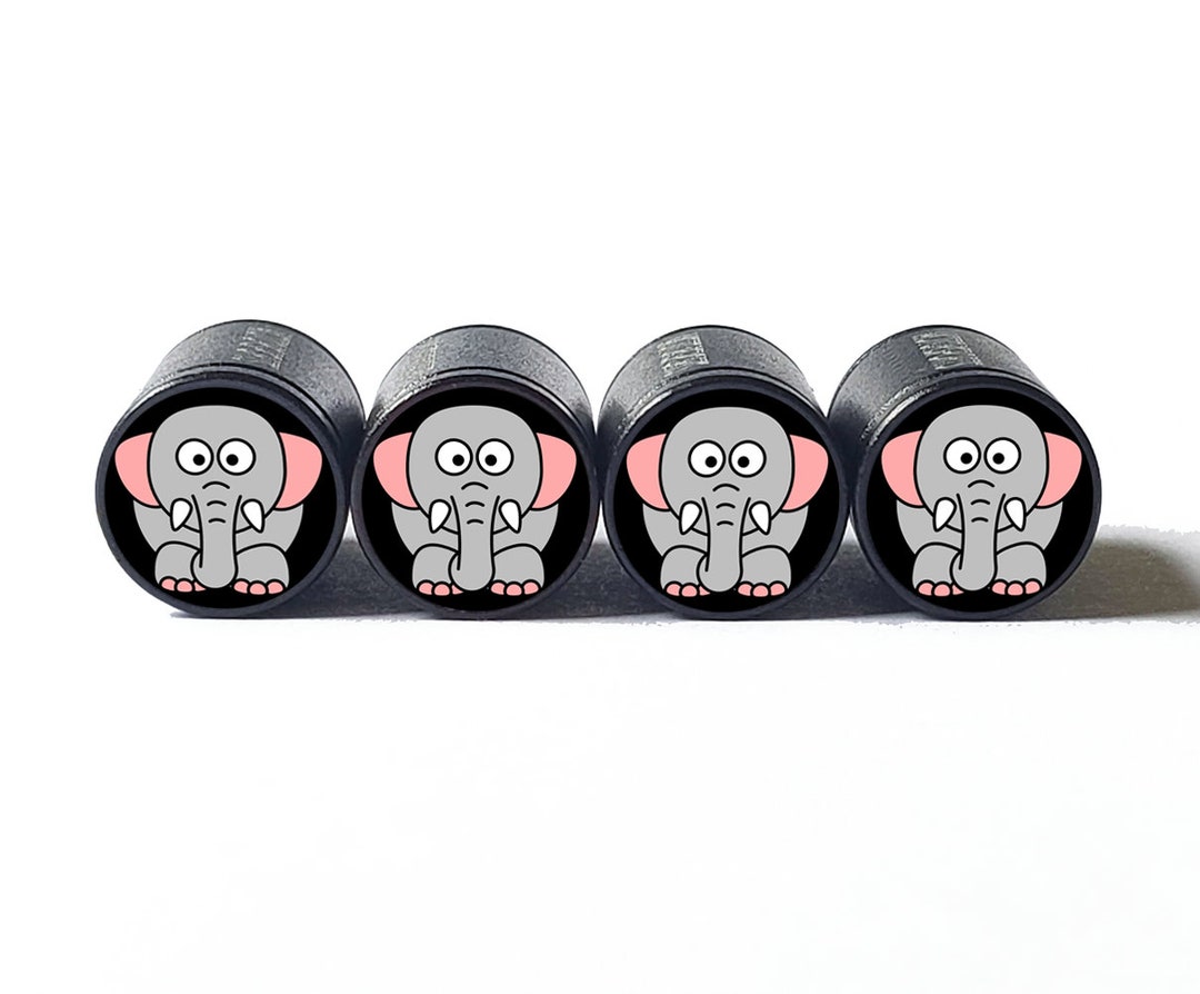 Cartoon Cute Elephant Tire Valve Caps - Black Aluminum - Set of Four - Etsy
