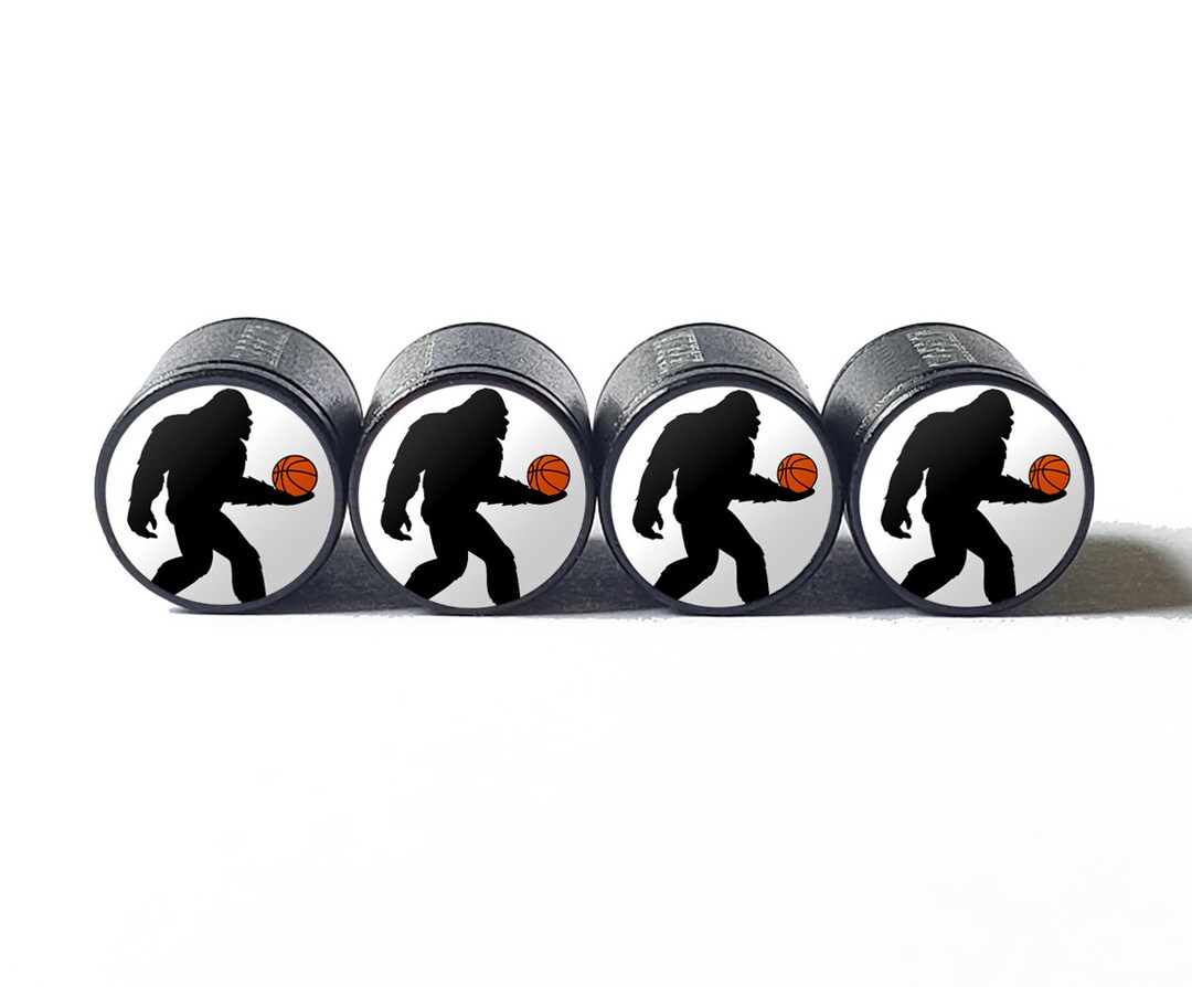 Bigfoot Sasquatch Basketball Player Tire Valve Caps - Black Aluminum ...