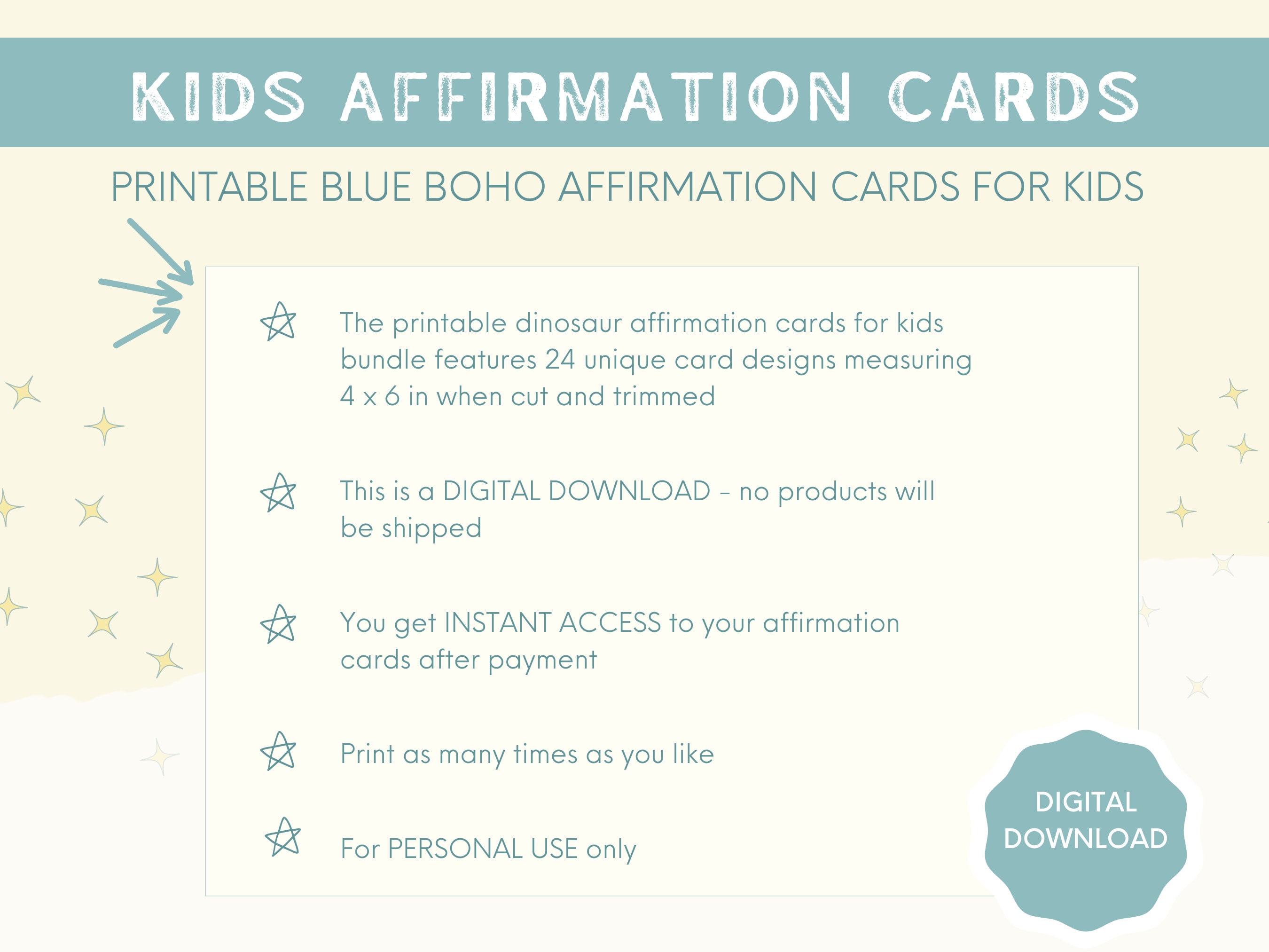 Printable Affirmation Cards for Kids, Blue Boho, Kids Affirmation Cards ...