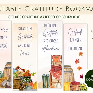 Printable Bookmarks, Gratitude Bookmark Set, Book Lover Reading Gifts ...