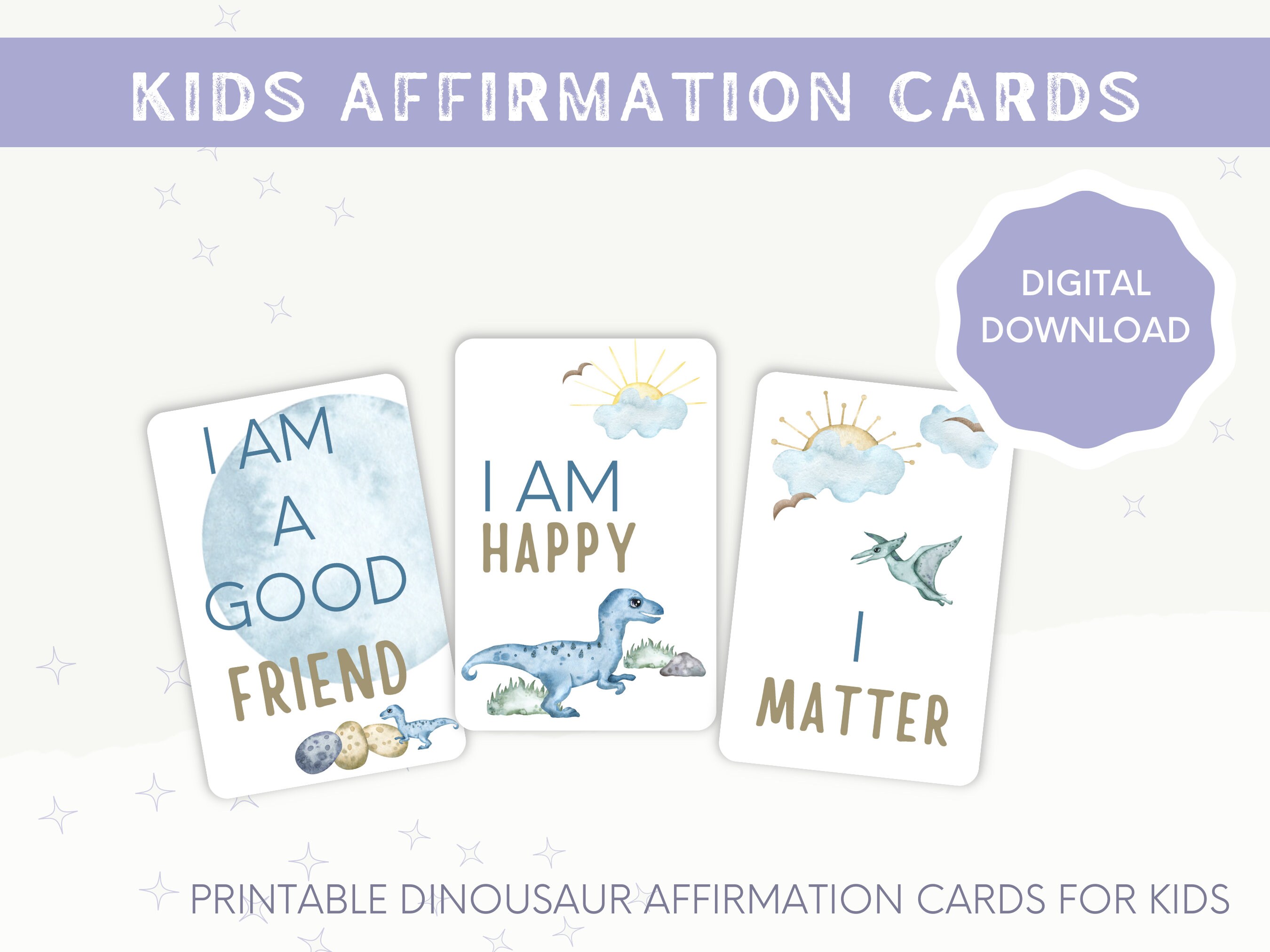 Printable Affirmation Cards for Kids, Dinosaur, Kids Affirmation Cards ...