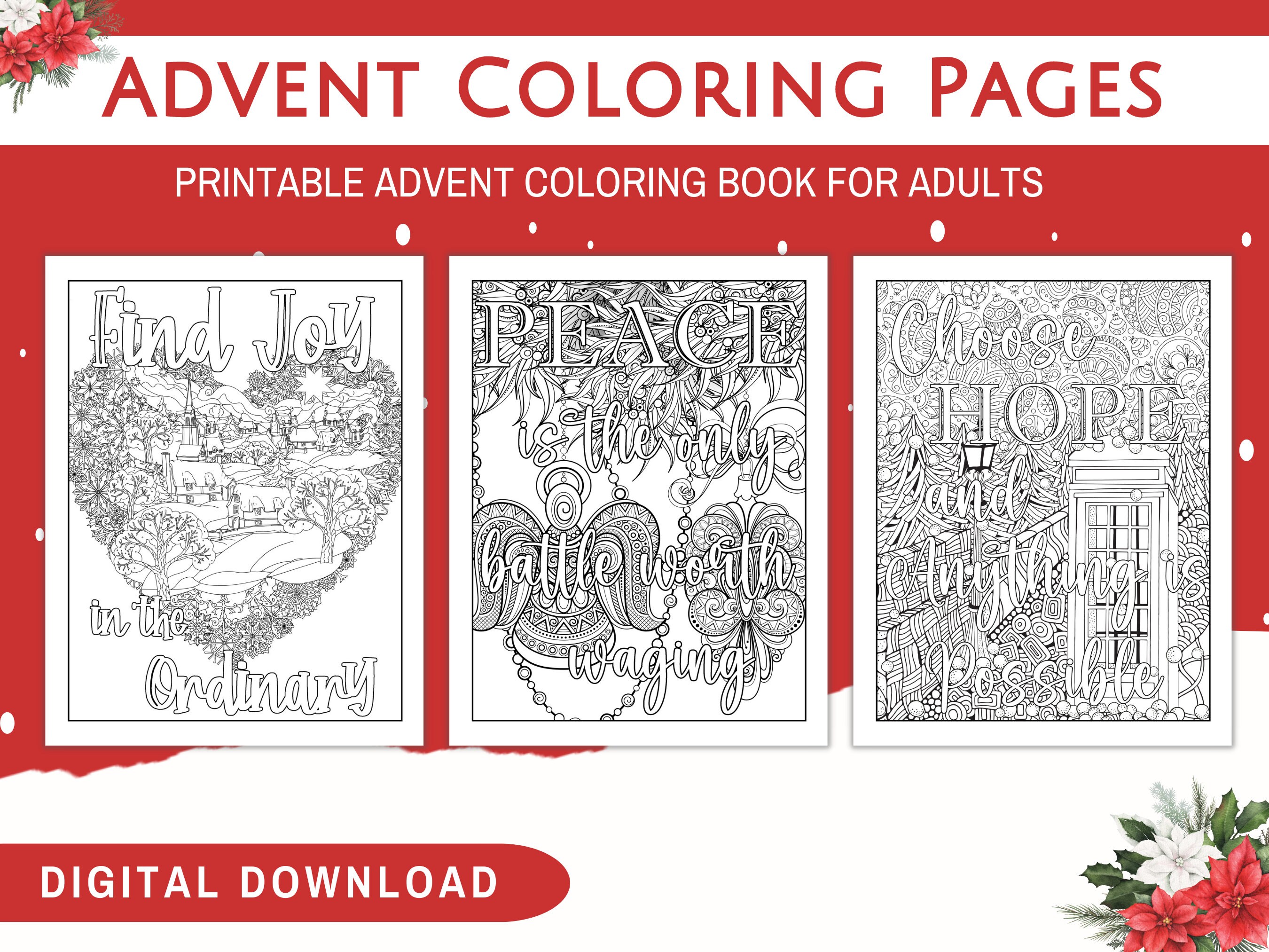 Printable Advent Calendar, Christmas Coloring Book, Christmas Coloring ...