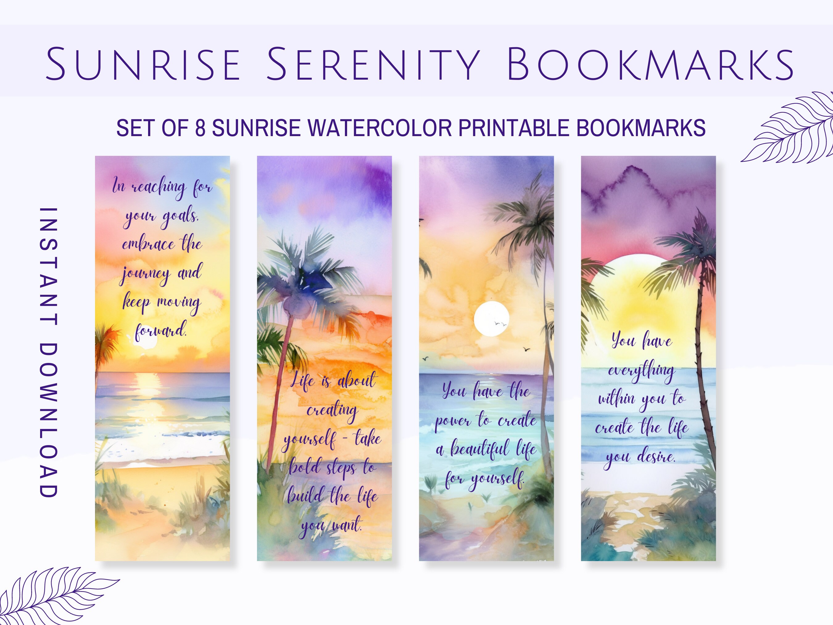 Watercolor Bookmarks Printable Bookmarks Beach Bookmark Set Book Lovers ...