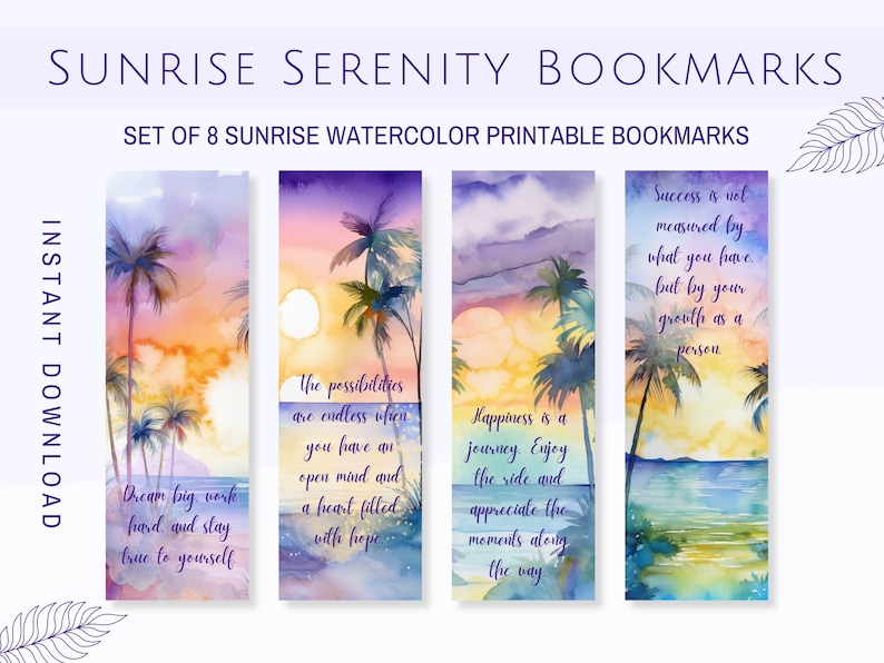 Watercolor Bookmarks | Printable Bookmarks | Beach | Bookmark Set ...