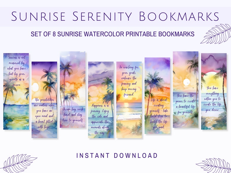 Watercolor Bookmarks Printable Bookmarks Beach Bookmark Set Book Lovers ...