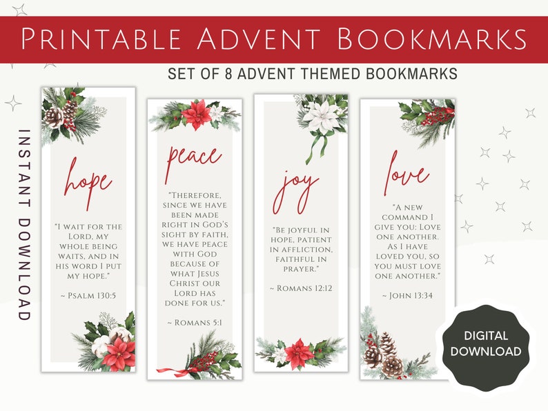 Printable Bookmarks Advent Theme | Advent Bookmark Set | Christian ...