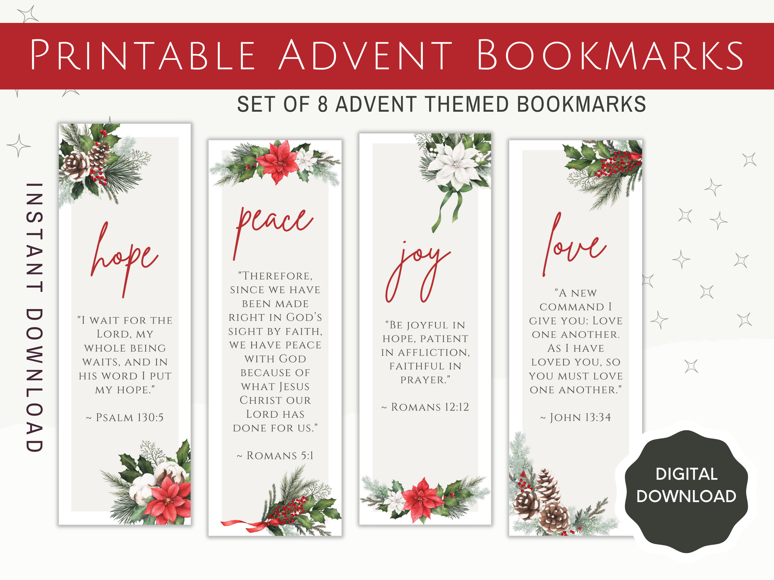 Printable Bookmarks Advent Theme | Advent Bookmark Set | Christian ...