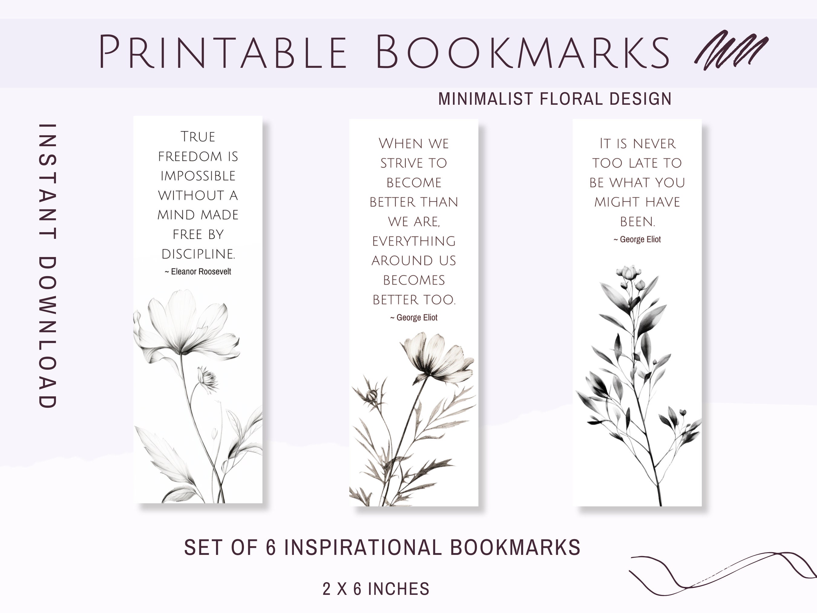 Printable Floral Bookmarks, Botanical Bookmarks, Inspirational ...