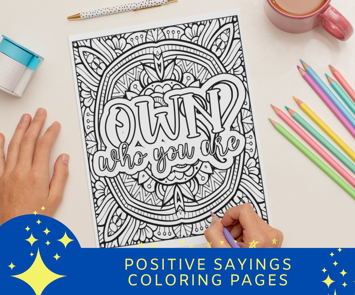 Printable Coloring Pages Quotes Coloring Book Positive | Etsy
