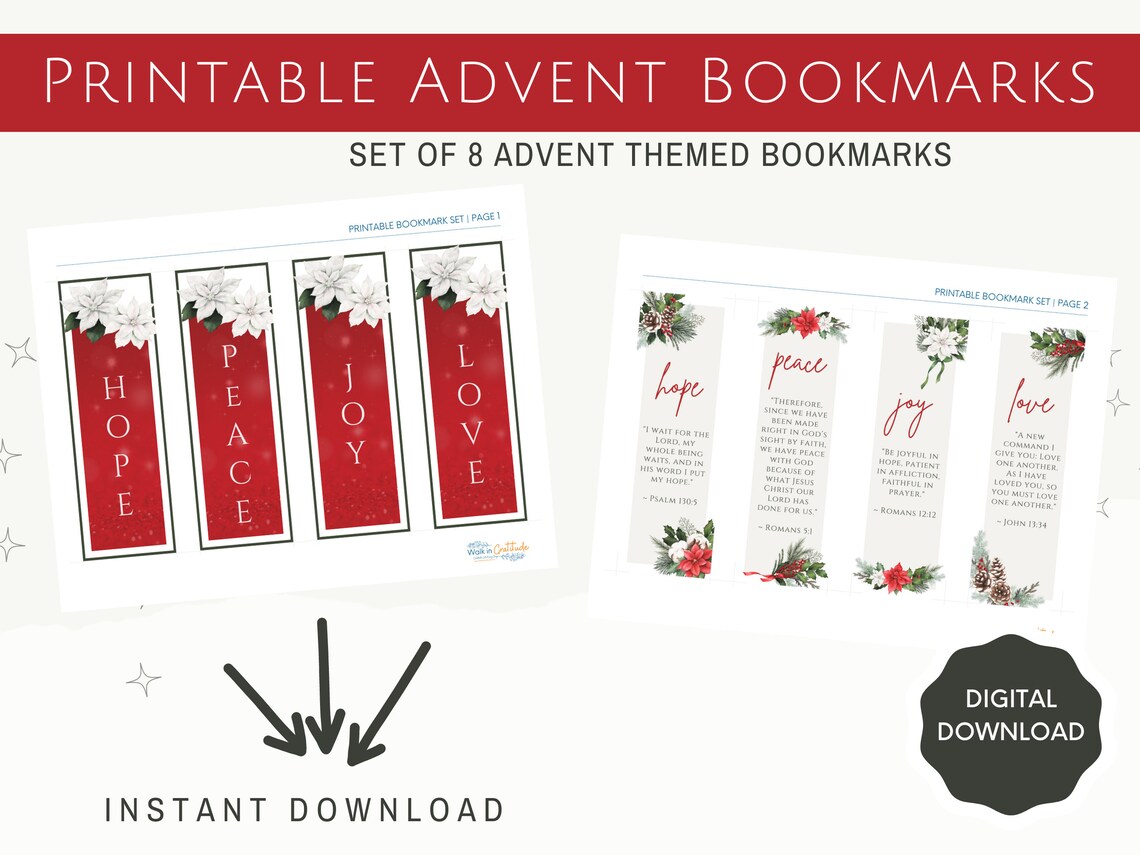 Printable Bookmarks Advent Theme | Advent Bookmark Set | Christian ...